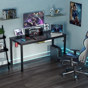 Costway Psací stůl 140 cm s policí na monitor, s držákem na nápoje, háček