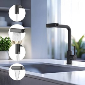 Invena Nelia, vysoká dřezová baterie, 4-funkční výtok, černá matná, INV-BZ-34-004-A