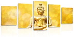 5-dílný obraz zlatá socha Budhy - 200x100 cm