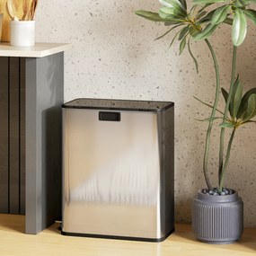 HOMCOM 2 × 28 l nerezový kuchyňský odpadkový koš s pedálem a dvoukřídlým tichým víkem, vyjímatelné vnitřní nádoby, odolný proti otiskům, stříbrný
