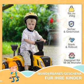Dětský toy truck AIYAPLAY 12-36 měsíců s integrovanou lopatou a přívěsem, jezdicí rypadlo pro děti z PP a kovu, 91x29x44 cm, Žluté