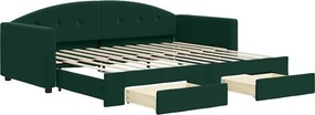 Válenda s přistýlkou a zásuvkami tmavě zelená 90 x 200 cm samet 3197351