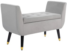 HOMCOM Luxusní sedací lavice Čalouněná lavice s úložným prostorem Područky Truhlicová lavice Sametový polyester kaučukovník Světle šedá 107 x 42 x 65…