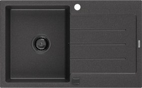 Mexen Bruno, granitový dřez 795x495x200 mm, 1-komorový, černá skvrnitá s černým sifonem, 6513791010-76-B