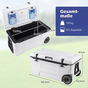 Costway Chladicí box 70 L Velký termobox z plastu s kolečky a madlem – bílý