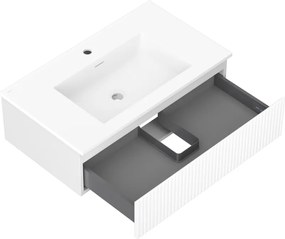 Mexen Rivel, koupelnová skříňka 80 cm s umyvadlem Otis, 1 zásuvka, drážkovaná, bílá matná, 91A20-08023-1-BF01-W18M01