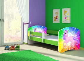 Dětská postel - Poník jednorožec duha 2 180x80 cm zelená