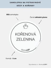 Samolepka na kořenky KOŘENOVÁ ZELENINA bílá 5 cm základní písmo