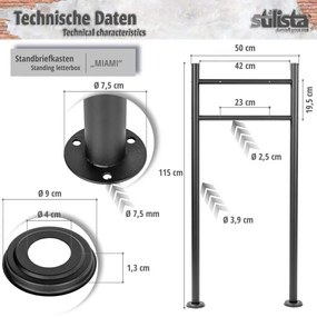 Garthen 87402 Stojící poštovní schránka Miami, černá, dvě nohy