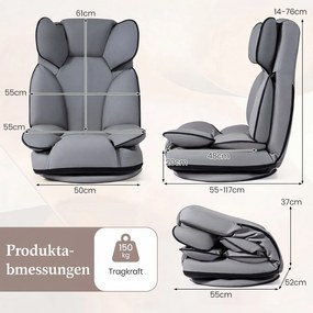 Costway Skládací židle na podlahu s 6 nastavitelným opěradlem 55 x 55-117 x