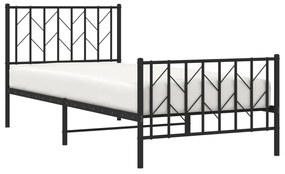 Kovový rám postele s hlavovým a nožním čelem černý 90 x 200 cm - Default Title