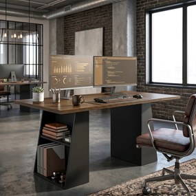 HOMCOM Psací stůl se 4 otevřenými policemi, industriální design, 140 cm, hnědo-černý