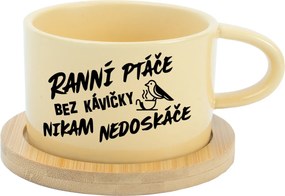 RANNÍ PTÁČE BEZ KÁVIČKY NIKAM NEDOSKÁČE - žlutý hrníček makronka 200 ml