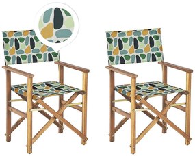 Sada 2 zahradních židlí a náhradních potahů světlé akáciové dřevo/skvrnitý vzor CINE Beliani