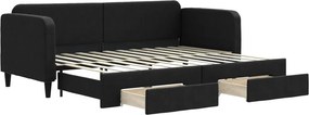 Válenda s přistýlkou a zásuvkami černá 80 x 200 cm textil 3196849