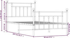 vidaXL Kovový rám postele s hlavovým a nožním čelem 90 x 200 cm [353548] Barva: Černá