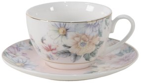 Porcelánový šálek s podšálkem s květinami Flowers - Ø 10*6 / Ø 15*2 cm / 250 ml