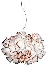 Slamp Clizia, závěsné designové svítidlo z Opalflexu s oranžovým okrajem, 2x12W E27, prům. 53cm