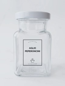 Samolepka na kořenky AGLIO PEPERONCINI průhledná 3 × 4 cm tučné písmo