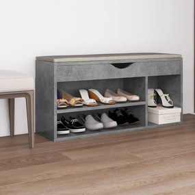 Lavice s botníkem a poduškou betonově šedá 104x30x49cm kompozit 326754