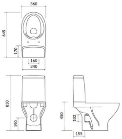 Cersanit Moduo CleanOn, kombi wc se splachováním 3/5l + sedátko z duroplastu, bílá, K116-030