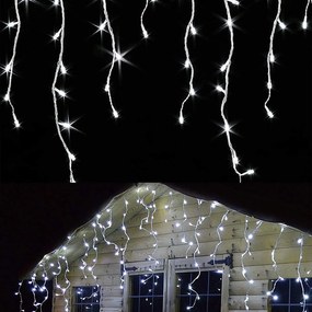 Venkovní LED vánoční závěs Délka světelné části + délka přívodního kabelu a počet LED: 2,5m+5m, 105 LED, stálé svícení, s časovačem 6h/18h