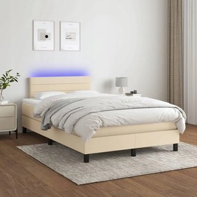 Box Spring Postel S Matrací A Led Textil Krémová vodorovné pruhy 120 x 20
