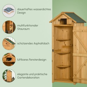 Outsunny zahradní skříňka zahradní kůlna na nářadí s policemi asfaltová střecha okno dřevo žlutá+zelená 77 x 54,2 x 179 cm | Aosom