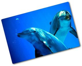 Wallmuralia Kuchyňská deska skleněná Dva delfíni 80x52 cm