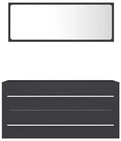 2dílný set koupelnového nábytku - skříňka + zrcadlo 100 cm - dřevotříska | šedý