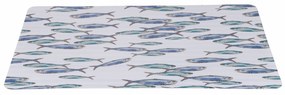VILLA D’ESTE HOME TIVOLI Sada oboustranného prostírání Paranza 4 kusů, modrá/bílá, dekor pruhy a ryby, PVC, 45x30 cm