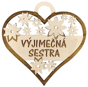 AMADEA Dřevěné srdce s textem "vyjimečná sestra", 7 cm, český výrobek