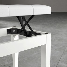 HOMCOM Výškově nastavitelná klavírní stolička, klavírní lavice s polštářem z umělé kůže pro piano klávesnici 64 x 35 x 45-55 cm, bílá