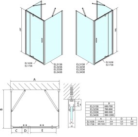 Polysan Polysan, EASY sprchový kout tři stěny 800-900x700mm, pivot dveře L/P varianta, sklo Brick, EL1638EL3138EL3138