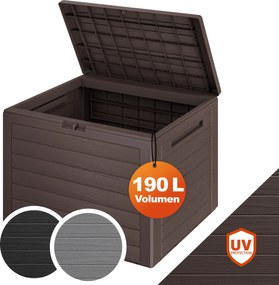 Zahradní úložný box Lille 190L hnědý in dekor dřeva odolné vůči počasí uzamykatelné