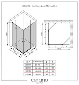 CERANO - Sprchový kout Marino Duo L/P - chrom, transparentní sklo - 110x110 cm - křídlový