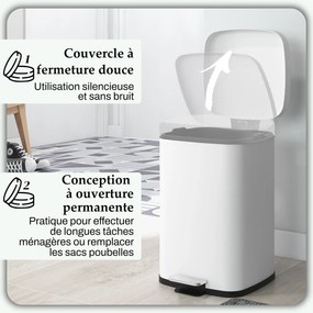 HOMCOM 20L Pěnový Odpadkový Koš z Nerezové Oceli s Tichým Víkem, Kompaktní, Odnímatelný Vnitřní Kbelík, 28L x 35Š x 45V cm, Bílý
