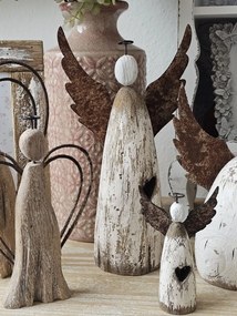 Dekorace dřevěná figurka anděl se srdíčkem Angel Rustic L - 14*5*26 cm