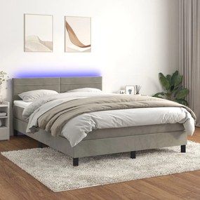 Box spring postel s matrací a LED světle šedá 140x200 cm samet,  3134465