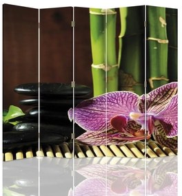 Ozdobný paraván Orchidejové bambusové kameny - 180x170 cm, pětidílný, klasický paraván
