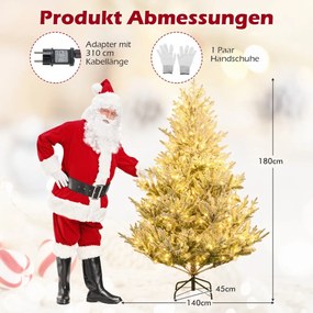 Costway 180 cm Umělý vánoční stromek se světly a sněhem Umělý vánoční stromeček