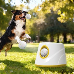 PawHut automatický vrhač míčků pro psy 6–14 m, žlutý