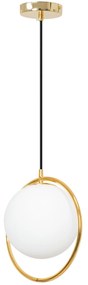 Toolight Skleněná závěsná stropní lampa kovová koule bílé zlato APP430-1CP