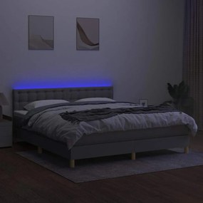 Box spring postel s matrací a LED světle šedá 180x200 cm textil 3134053