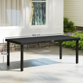 Outsunny Hliníkový Zahradní Stůl pro 8 Osob s Laťkovou Deskou pro Terasu a Balkon 190x90x74 cm Černý