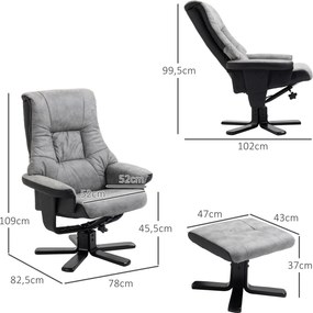 HOMCOM polohovací křeslo s taburetem, otočné TV křeslo s funkcí polohování, mikrovlákno šedé, 78x82,5x109 cm, ideální pro obývací pokoj a relaxaci | …