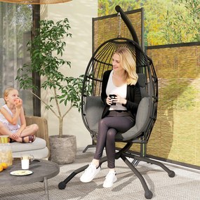 Houpací křeslo Outsunny ve tvaru vajíčka se stojanem, skládací houpací křeslo s držákem na nápoje, odnímatelný a pratelný sedák, hammock, houpačka pr…