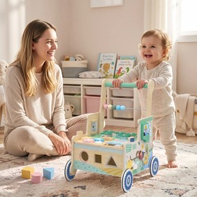 AIYAPLAY Dětský chodítko, chodítko s kolečky, stavebními kostkami, úložným prostorem, Montessori aktivní centrum pro děti od 1 do 3 let, zelené