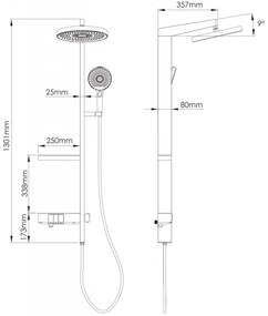 Mexen Dizzy, sprchová sada s ruční a dešťovou hlavicí, černá, 78104-70