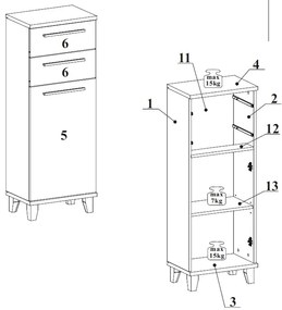 Koupelnová boční skříňka South, bílá/dub riviera